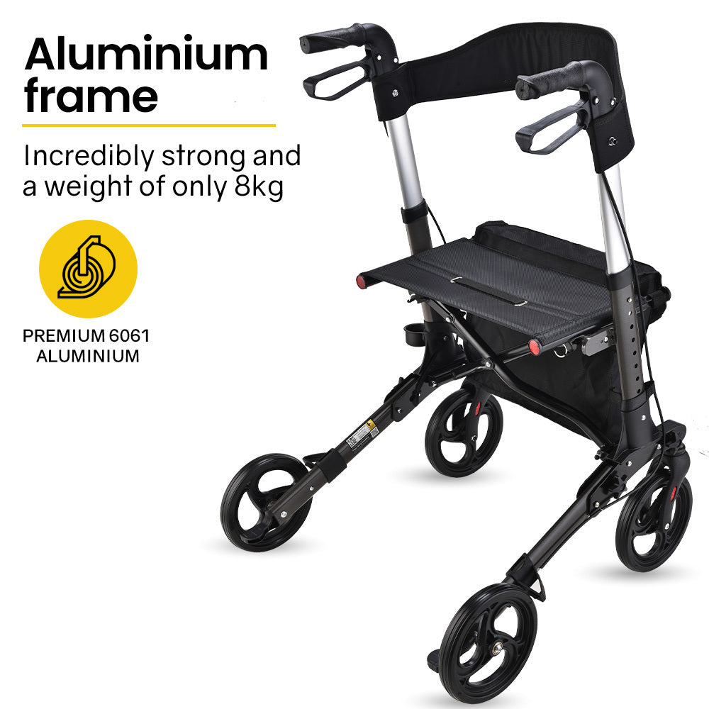 EQUIPMED Foldable Aluminium Walking Frame Rollator with Bag and Seat ...
